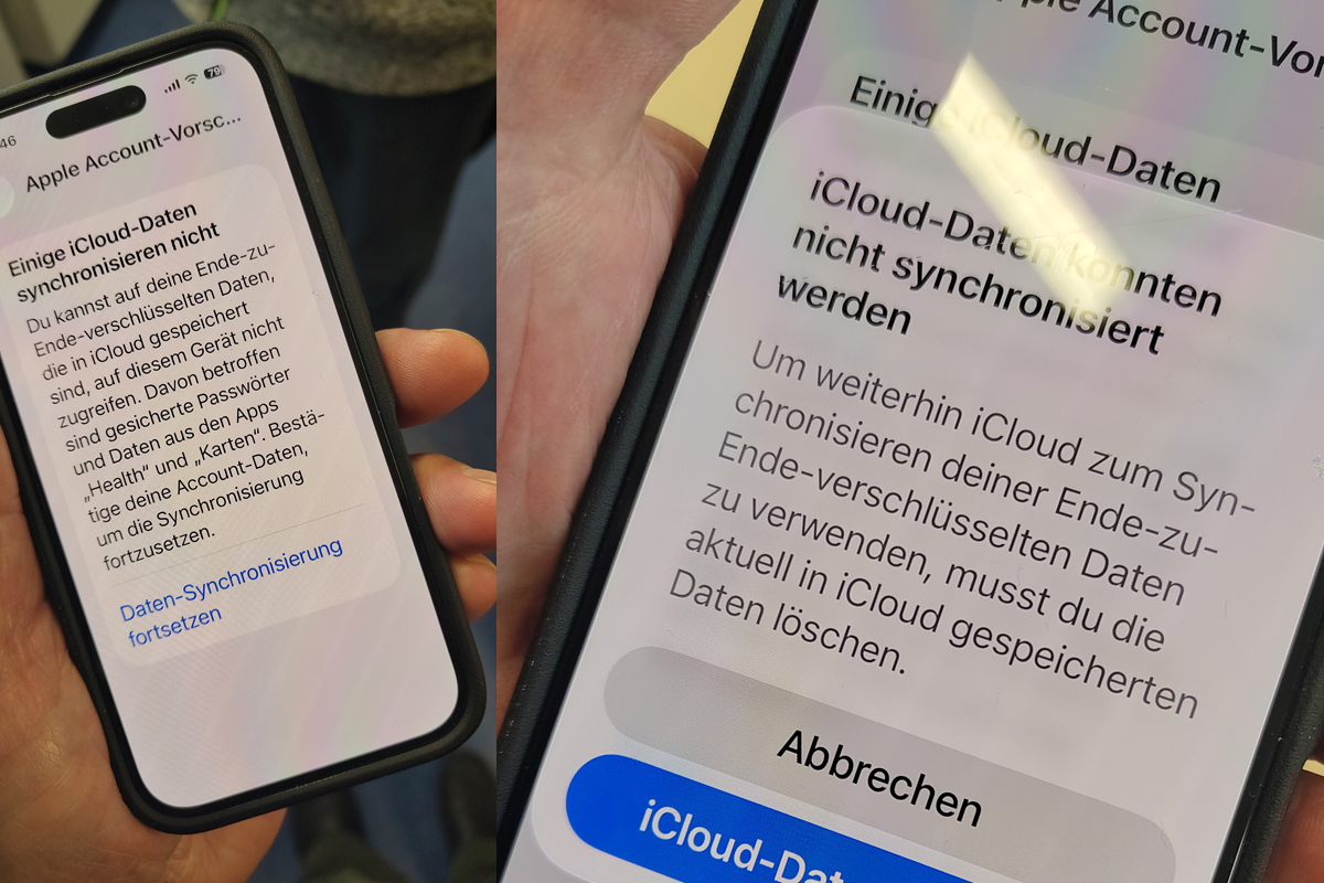 iCloud-Fehler: „iCloud-Daten konnten nicht synchronisiert werden ...